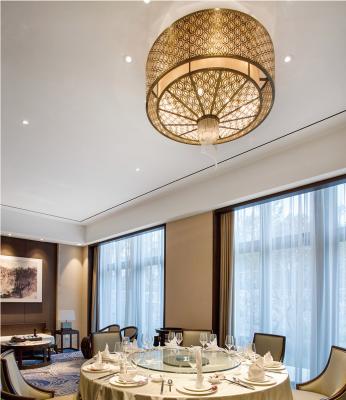 China Non-standard Custom Hotel Restaurant Chandelier Bar Hotel Club Chinese Hot Pot KTV Large Cloth Art Private Room Box Light Rattan Style Circular LED Ceiling Light for sale