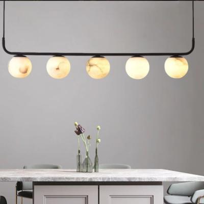 China Spanish Imported Natural Marble Restaurant Pendant Light Designer bar Counter Island Platform Alabaster Long Pendant Light for sale