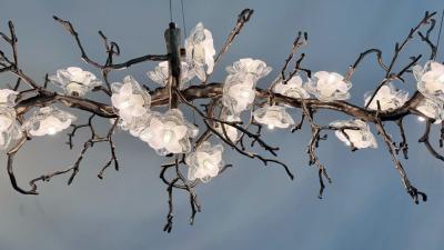 China Handmade Glass Plate 6-Light Branch Chandelier with Modern Retro Style and Bronze Finish for sale