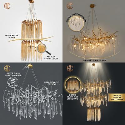 China Custom Multi-Tier Crystal Chandelier Gold Finish Large Scale Hotel Villa Club Luxury Pendant Lighting Design for sale