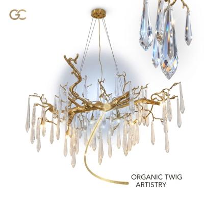 China Custom Tulip Crystal Glass Chandelier Gold Finish Hotel Villa Restaurant Luxury Floral Pendant Light for sale