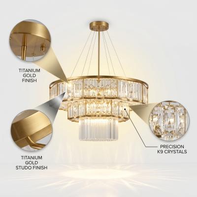 China Large Round Crystal Chandelier Titanium Gold Foyer Living Room Bedroom Hotel Villa Commercial Pendant Light for sale