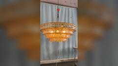 High-End Club Crystal Ring Chandelier Custom Large Gold Finished Lighting Spanish Marble