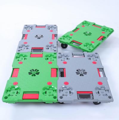 China Logistics Transport  Material Handling Virgin Plastic Platform Connect Universal Trolley Cart Industrial Pull Handle Plastic Moving Platform Interlocking Dolly Cart Trolley for sale