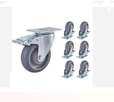 China 3/4/5 Inch Grey Medium Duty Caster TPR Top Plate Swivel Double Ball Bearing Caster Wheel With Brake for sale