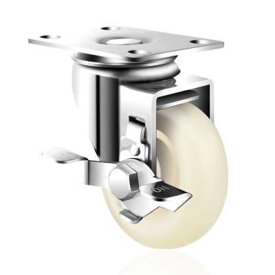 China 4 Inch PP White Caster Wheels Side Brake Swivel Trolley Wheels With Stainless Steel Plain Bearing for sale