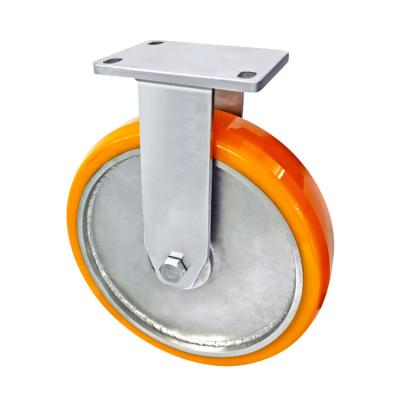China Stainless Steel 304 Ultra Heavy Orange Aluminum Rim Cast PU Double Ball Bearing Castor Wheel for sale