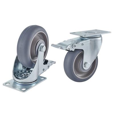 China Medium Duty 5 Inch 125MM Castors Stainless Steel Solid Wheel TPR Rubber TPR Grey Casters for sale