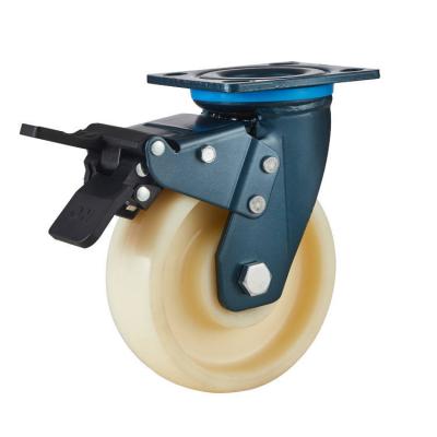 China High Precison Double Ball Bearings 4 / 5 / 6 / 8 Inch Heavy Duty Machine Nylon Swivel Caster Wheels for sale
