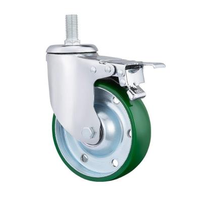 China 4 / 5 / 6 Inch Heavy Duty Steel Core Green PU Caster Wheels for sale