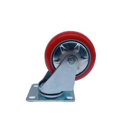 China Korea Style Red PU Round Caster Wheel – 3.5mm Plate Thickness Swivel Caster with Rotating Bearing, 130kg Load Capacity for sale