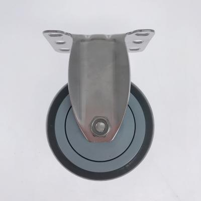China NEW Stainless Steel Workmanship 4 Inch 100mm Fixed Grey Thermoplastic Rubber TPR Noiseless Caster Rubber Wheel for sale