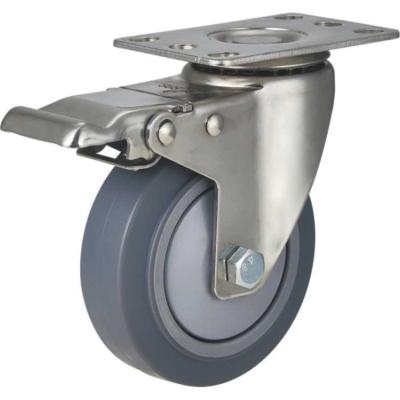 China 3 4 5 Inch Wheel 100-130kg Load Food Medical Industrial Machine Trolly Castor Medium Heavy Duty PU Swivel Caster With Brake for sale