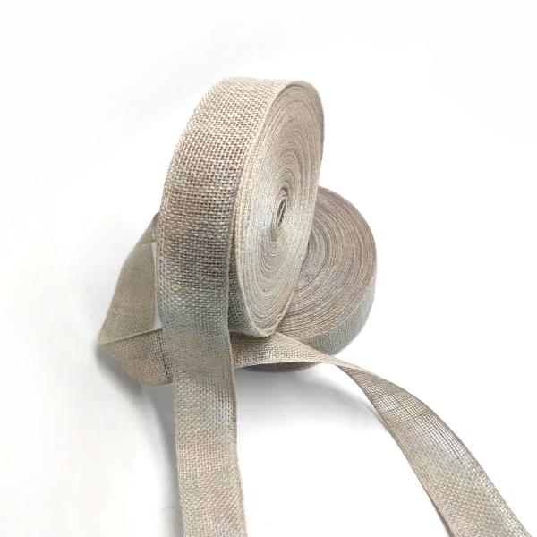 Quality Home Textile 1 Inch Linen 100% Linen Burlap Ribbon For Christmas Wedding Decoration for sale