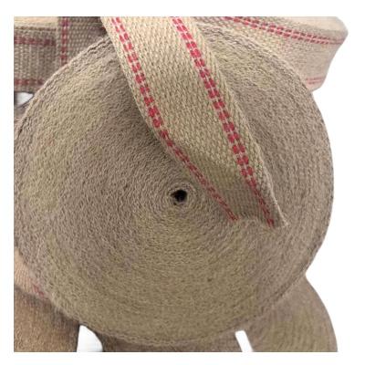 China Thick Woven Natural Red Stripes Jute Belt Rolls for Bag Handle Sustainable and Stylish for sale