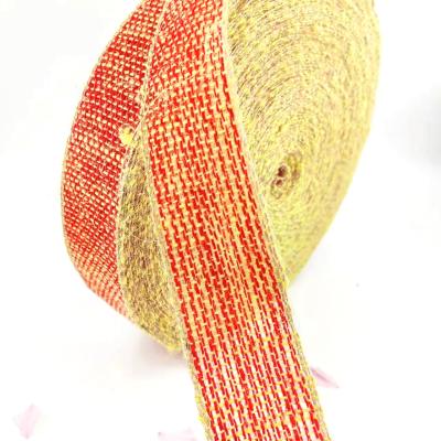 100% Jute Fabric Cloth Christmas Bow Jute Ribbon With Yellow Edge for Home Decoration