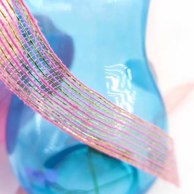 Cina Filtro di pesce di iuta e poliestere Glitter Nastro decorativo per l' imballaggio regalo a nastro rosa diretto in vendita