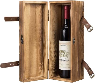 Cina Contenitore di legno di vino di Brown del singolo regalo di legno d'annata della bottiglia con le cinghie delle similpelle in vendita