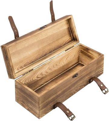 Cina Contenitore di legno di vino di Brown del singolo regalo di legno d'annata della bottiglia con le cinghie delle similpelle in vendita