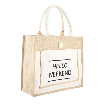 Cina Logo su misura borsa della iuta di Tote Bag Eco Friendly Reusable della tela da imballaggio della spiaggia in vendita