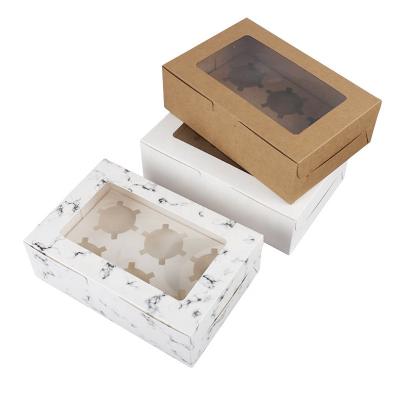 China Bakery Custom Cake Box Mini Muffin Cupcake Boxes 6 Holes With Window for sale