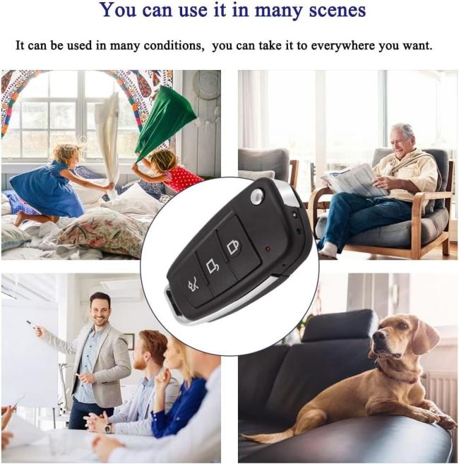 Mini spy key fob camera in various usage scenarios