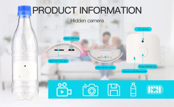 Quality 1080P Water Bottle Hidden Spy Camera Plastic Transparent Home Security Mini for sale