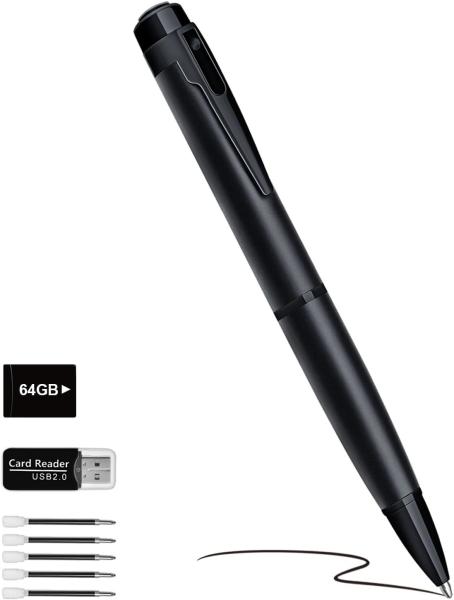 Quality Black Miniature Spy Camera , 1080P Mini Hidden Pen Camera With 64GB SD Card for sale