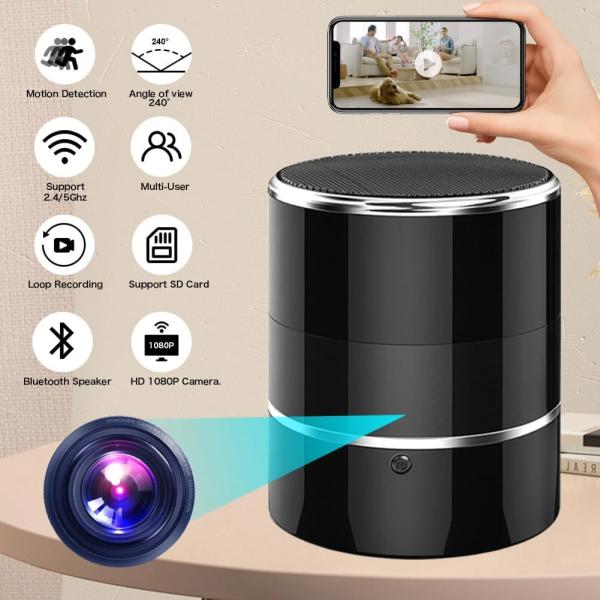 Quality 1080P Wifi Bluetooth Speaker Camera Black Concealed Security Cameras for sale