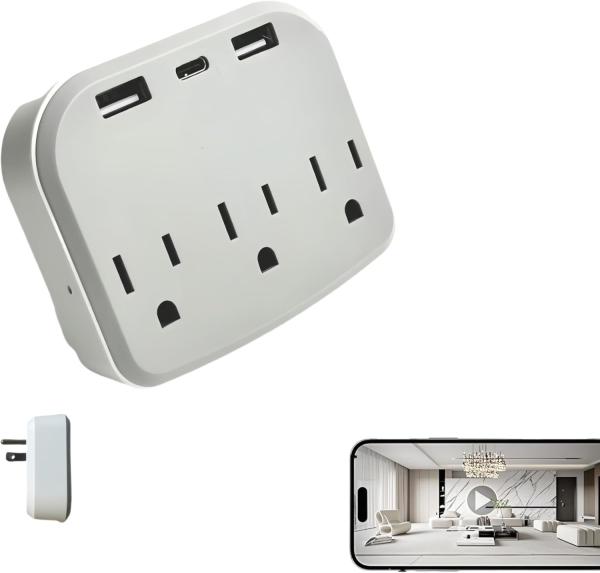 Quality White Wifi Spy Camera Wall Outlet , Plastic Mini Hidden CCTV Camera for sale