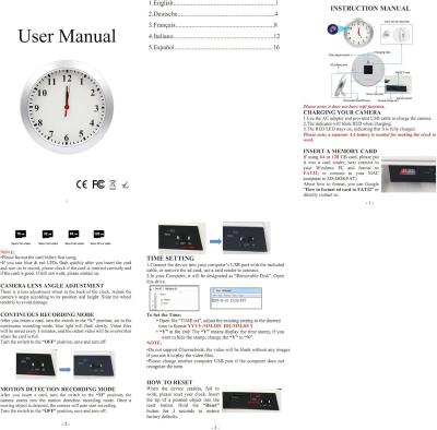 Cina Mini telecamera nascosta in plastica di sicurezza WIFI Orologio da parete con telecamera nascosta in vendita