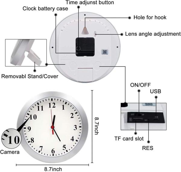 Quality Battery Powered Wifi Spy Camera , Wall Clock Hidden Spy Camera For House for sale