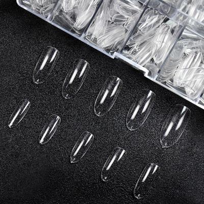 China Logo Customers' Logo Acrylic Nail Tips 100/500Pcs False Gel Tips Short Press on Nails with Rhinestone for sale