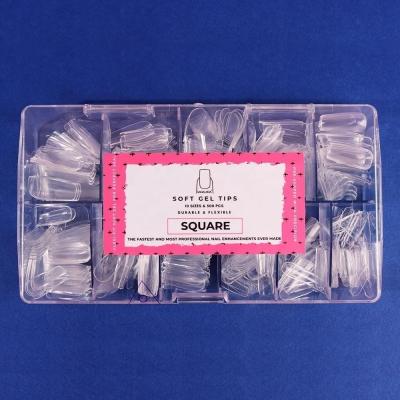 China 500pcs Transparent Full Cover French Customized Press on Nail Tips Long Coffin No Design Soft Gel Tips for Nail Art Salon for sale