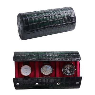China Travel Luxury Leather Watch Boxes Multifunction Leather 3 Watch Roll Case for sale