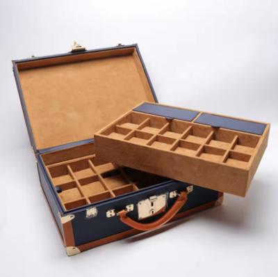 China Custom Color Handmade Leather Watch Boxes Luxury Leather Watch Storage Briefcase for sale