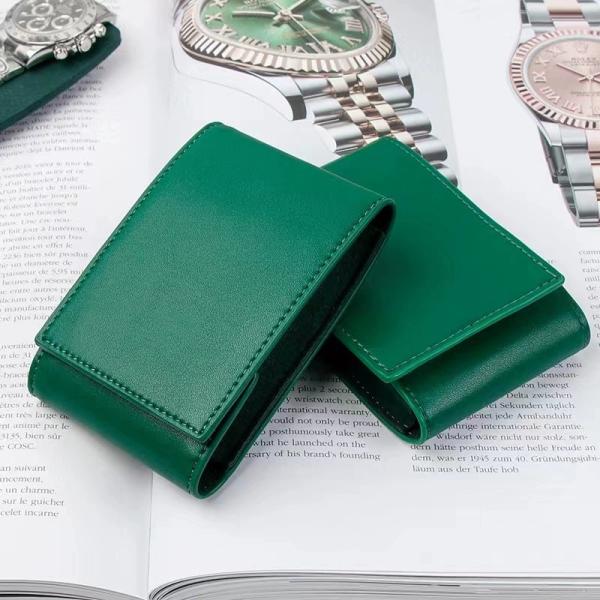 Quality Handmade Leather Watch Storage Bag Dust Proof Green Portable Travel Organizer for sale