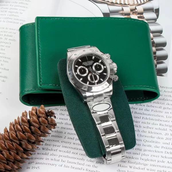 Quality Handmade Leather Watch Storage Bag Dust Proof Green Portable Travel Organizer for sale