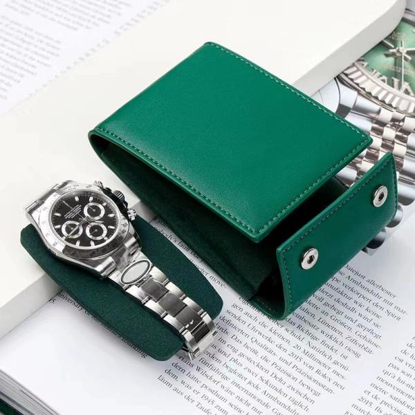 Quality Handmade Leather Watch Storage Bag Dust Proof Green Portable Travel Organizer for sale