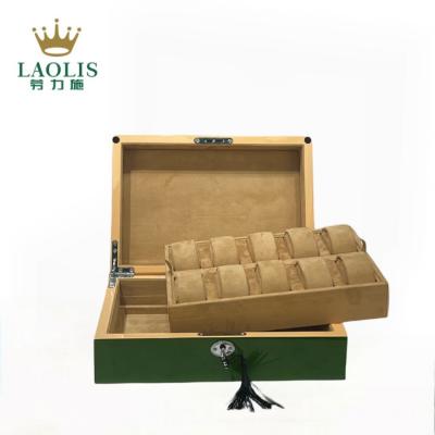China Green Lacquer Wooden 10 Slot Watch Storage Gift Box Display Case Eco-Friendly Material for sale