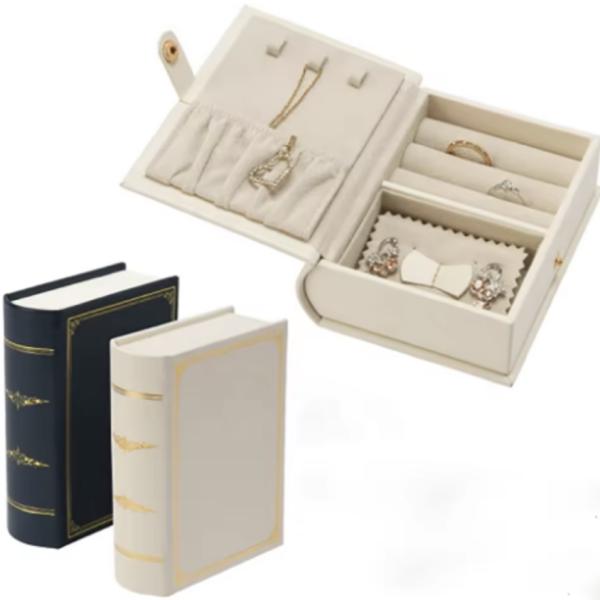 Quality Luxury Leather Travel Jewelry Case Portable Travel Book Shape Jewelry Packaging Box for sale