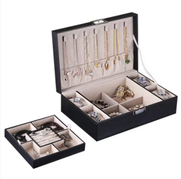 Quality Handmade PU Leather Men's Jewelry Box Organizer With Velvet Lining Removable Tray for sale