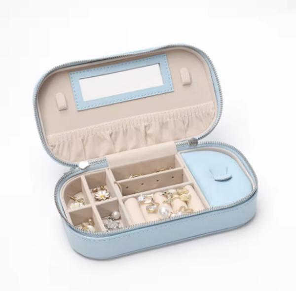 Quality OEM PU Leather Jewelry Boxes Blue Small Travel Jewellery Box Custom Color for sale
