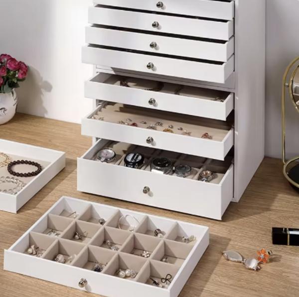 Quality Custom PU Leather Jewelry Organizer Large 10 Layer Jewellery Storage Tray With Drawer for sale