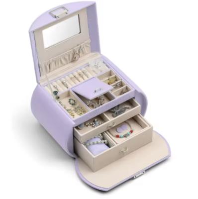 China Portable Leather Jewelry Boxes Custom Design OEM Logo With Two Stackable Layer for sale