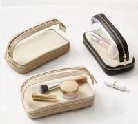 China Zipper Type Leather Makeup Organizer Storage Box Double Layer Customized Logo for sale