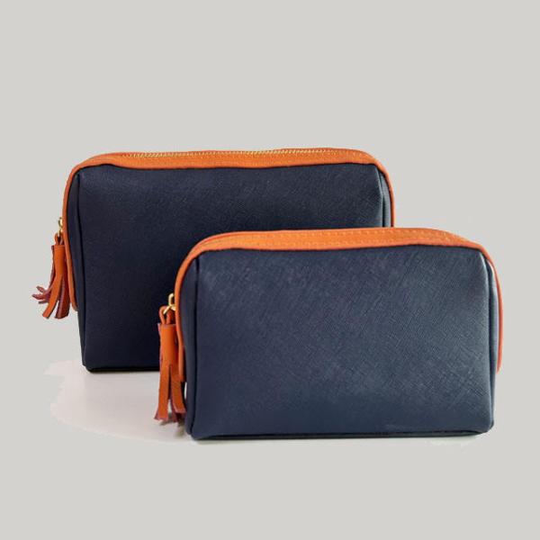 Quality Pu Saffiano Leather Cosmetic Cases Custom Size Zipper Travel Toiletry Pouch Case for sale