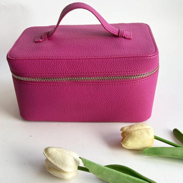 Quality Portable Handle Women's Leather Makeup Bag Pu Pebble Leather Toiletry Travel Bags for sale