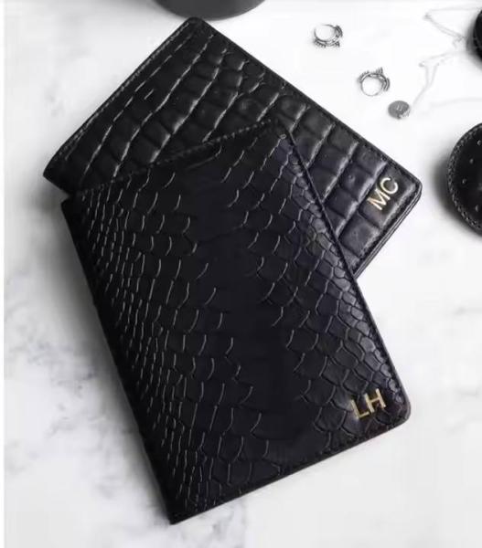 Quality Black Color Embossed Leather Passport Holders , Travel Ticket Holder For Mens Womens for sale
