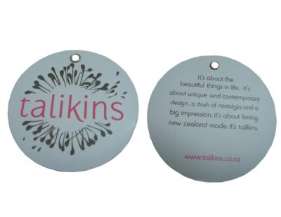 China Custom Printed Round Cardstock Paper Tags Matt Lamination Emboss Gold Foil Logo for sale